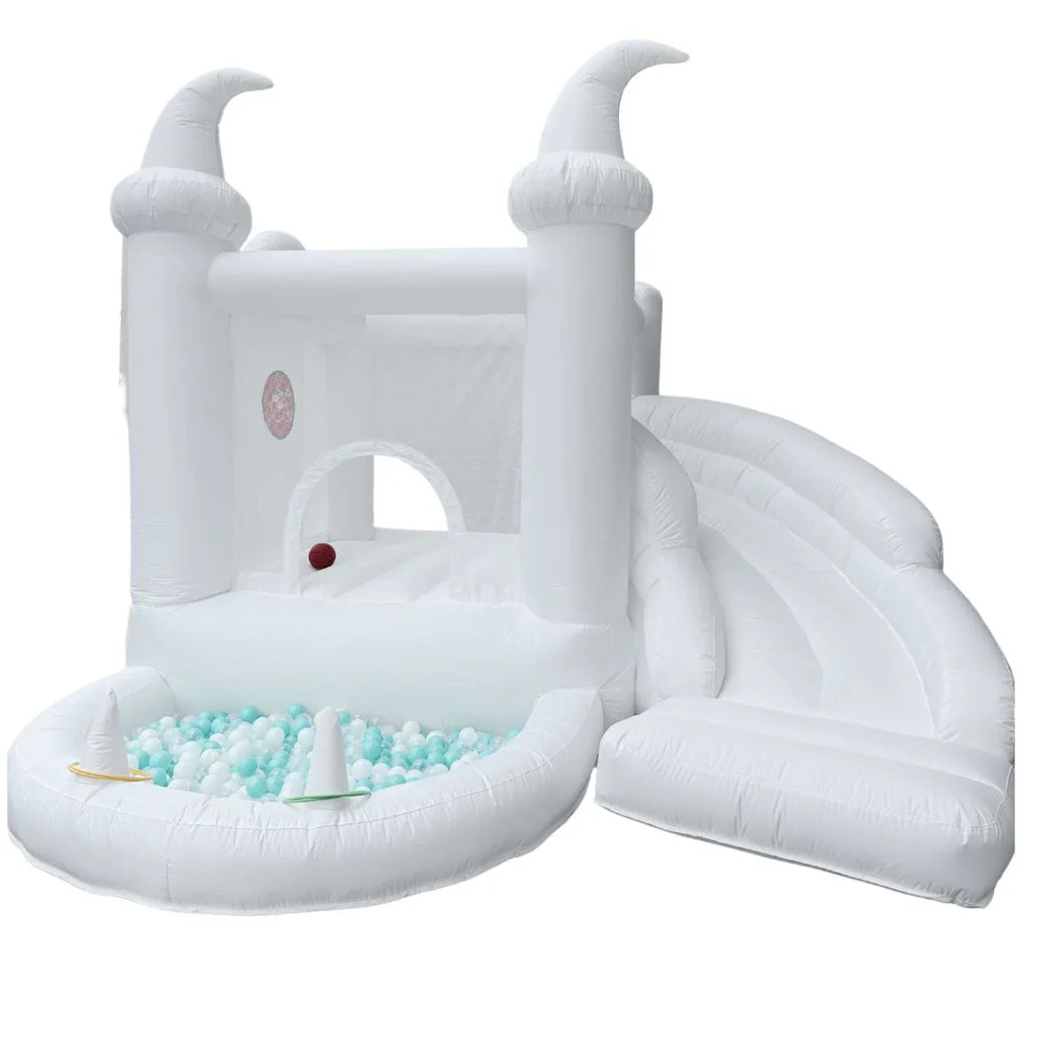 Mini White Bouncy Castle with Ball Pit & Slide – $100 Hire – Balloonz
